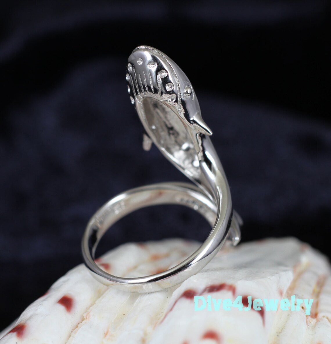 Whale Ring in Solid 925 Sterling Silver Blue Whale Wrap Ring | Etsy