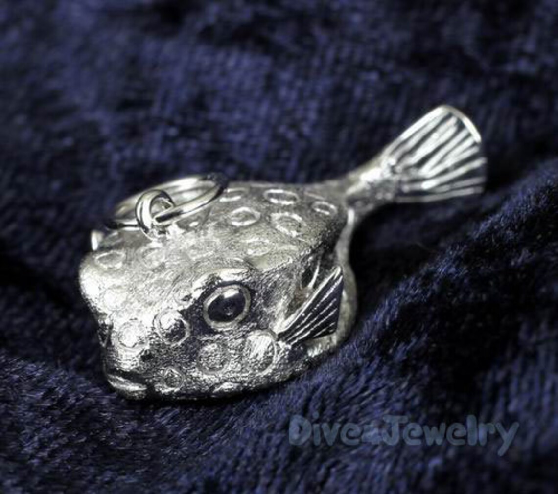 3D Box Puffer Fish Sterling Silver Pendant Necklace Lifelike Pufferfish ...