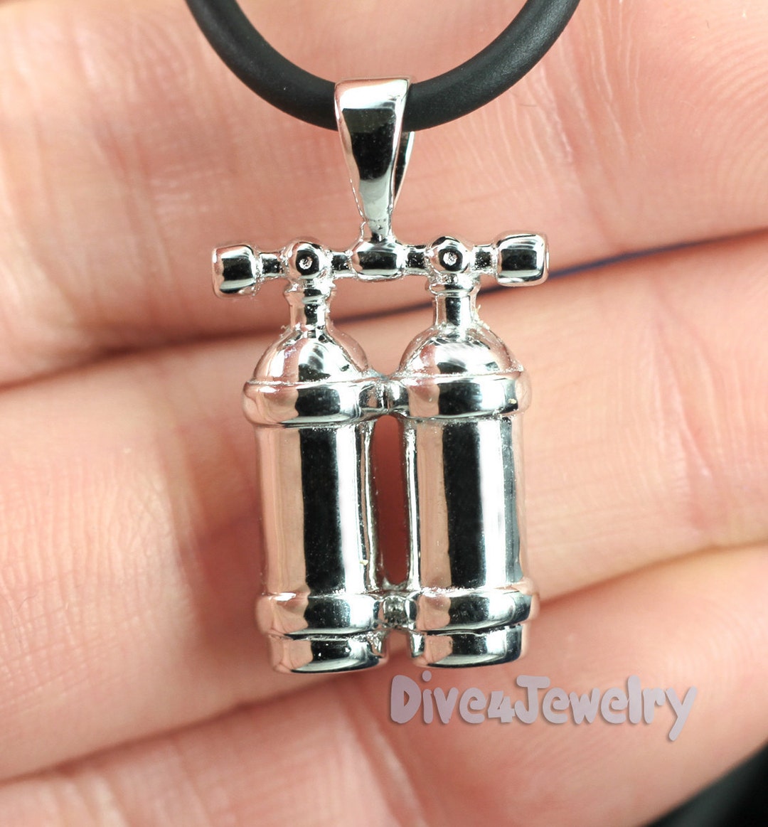 Dive Tank Necklace Solid 925 Sterling Silver 3D Scuba Diving Twin Tanks ...