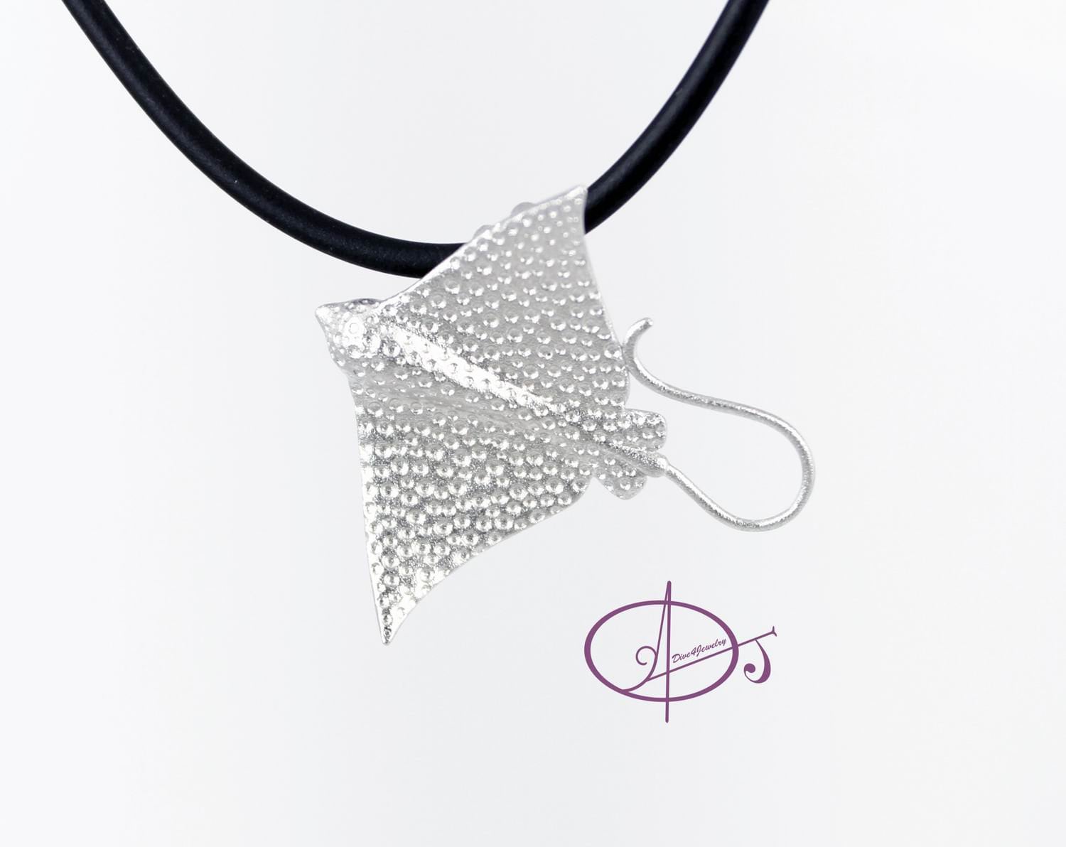 Spotted Eagle Ray Necklace Sterling Silver Rhodium Satin 3D Pendant ...