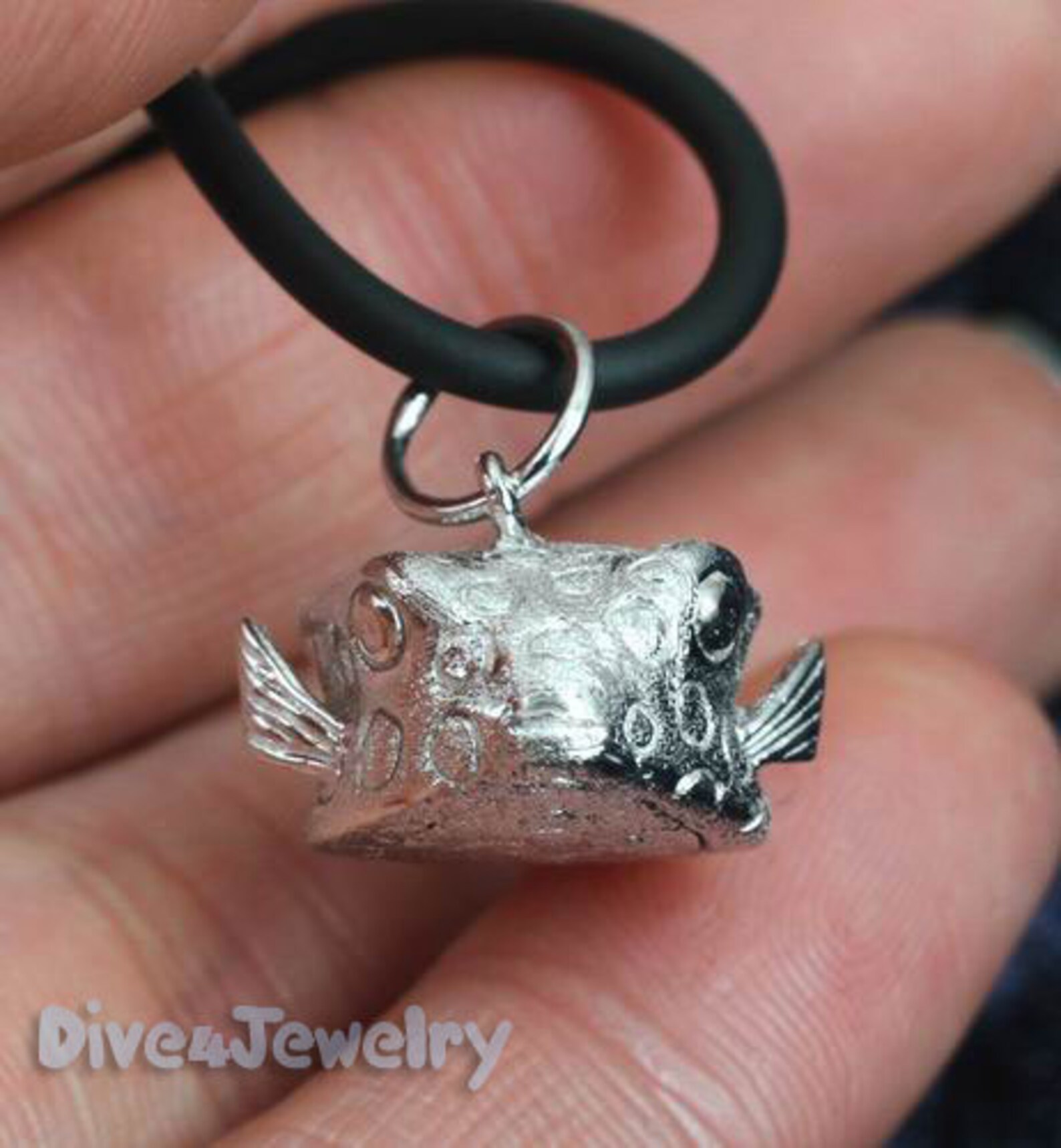 3D Box Puffer Fish Sterling Silver Pendant Necklace Lifelike Pufferfish ...
