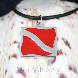Dive Flag Necklace Scuba Diving Flag Pendant Solid Sterling Silver Red ...