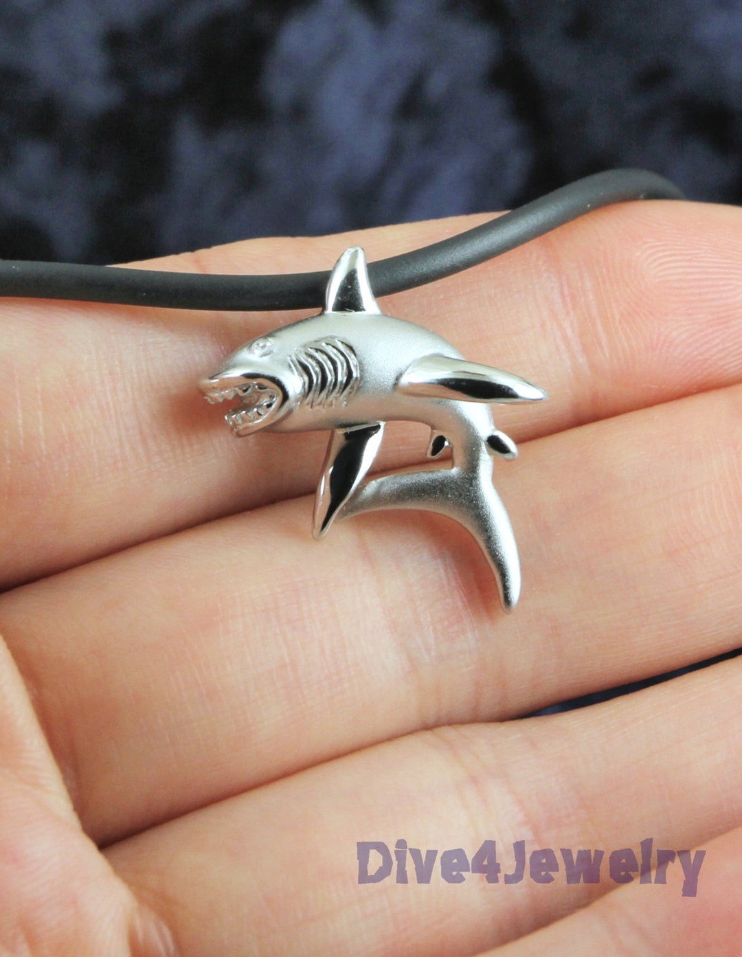 Shark Pendant Necklace Sterling Silver Rhodium Plated Matte Satin Shark ...