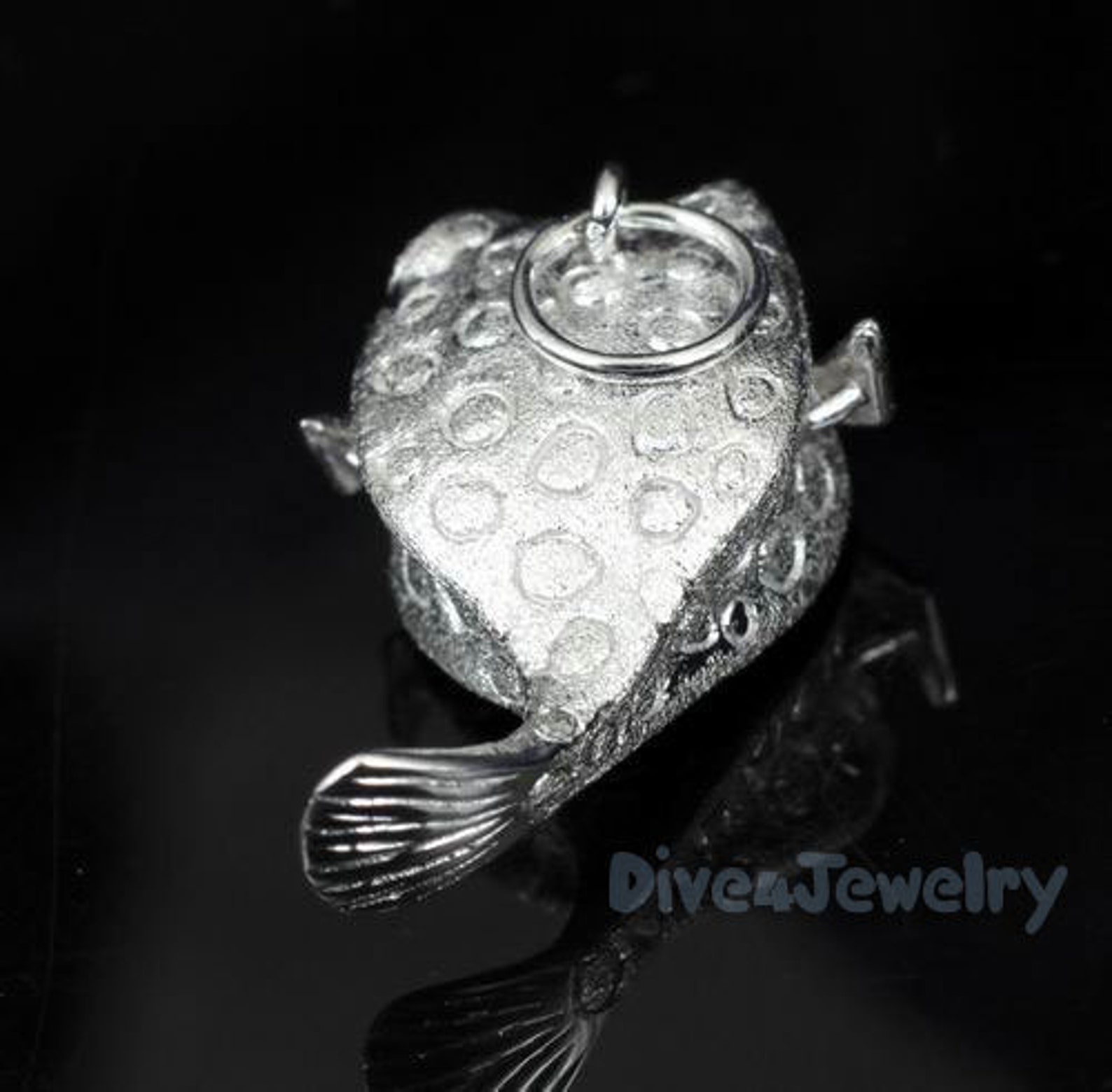 3D Box Puffer Fish Sterling Silver Pendant Necklace Lifelike Pufferfish ...