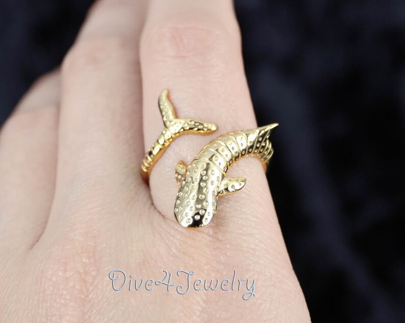 Whale Shark Ring in Sterling Silver Gold Plated Wrap Ring Size ...