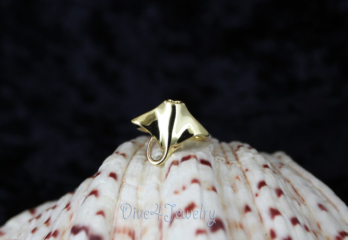 Manta Ray Ring Gold Plated Solid 925 Sterling Silver Open Band Ring ...