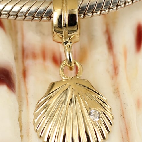 Sea Shell Charm Genuine Solid 9ct 9K Gold Cz Scallop Shell - Etsy