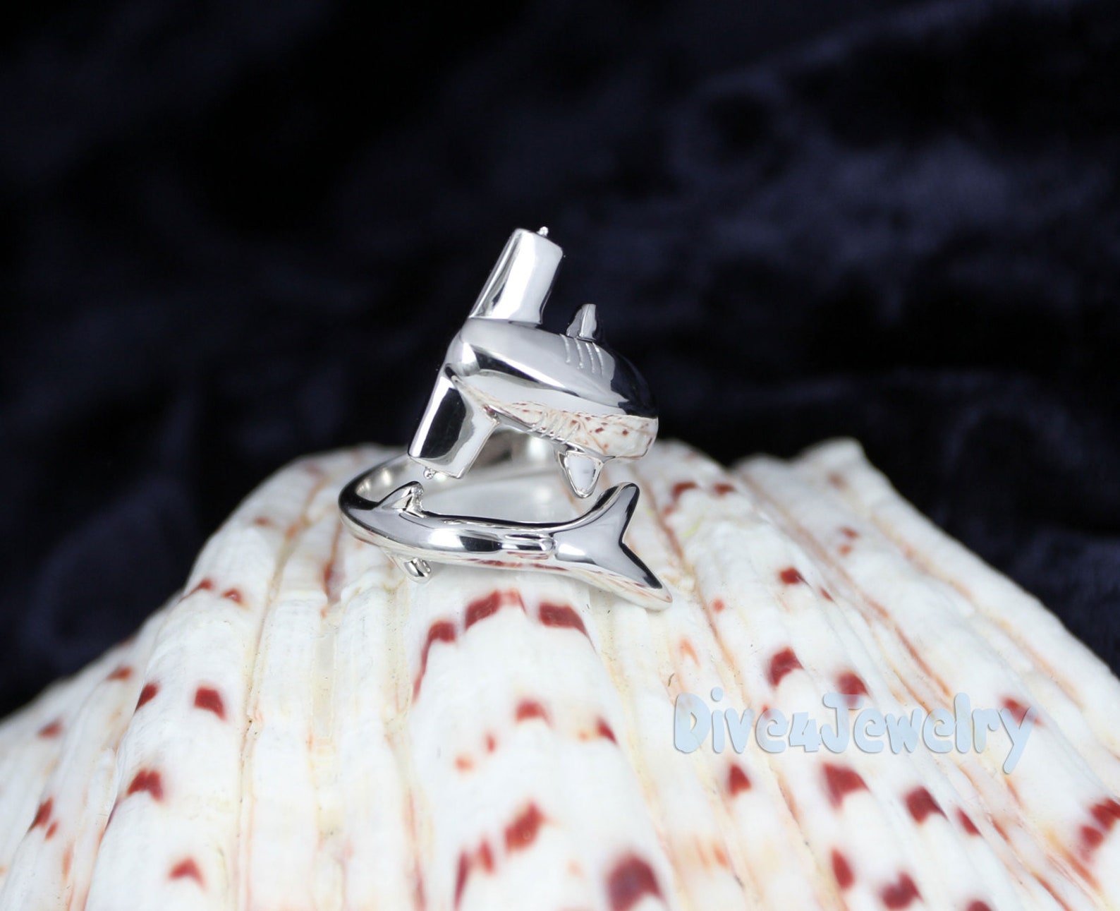 Hammerhead Shark Ring Sterling Silver Shark Ring Size Adjustable Stylish Scuba Diver Wrap Ring ...
