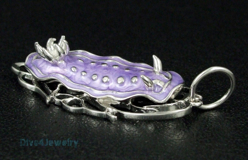 Nudibranch Necklace Sea Slug on Sea Fan Sterling Silver Purple Enamel ...