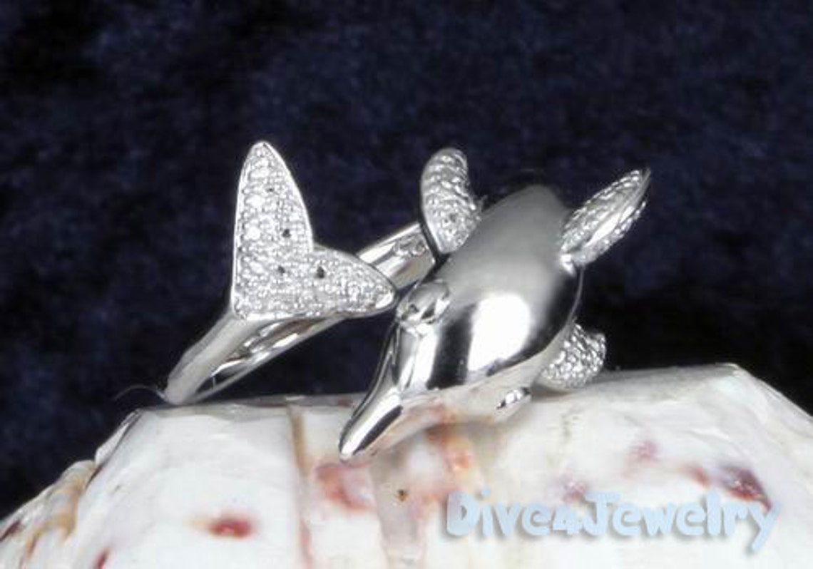 Dolphin Ring Solid 925 Sterling Silver Rhodium Wrap Ring Size - Etsy