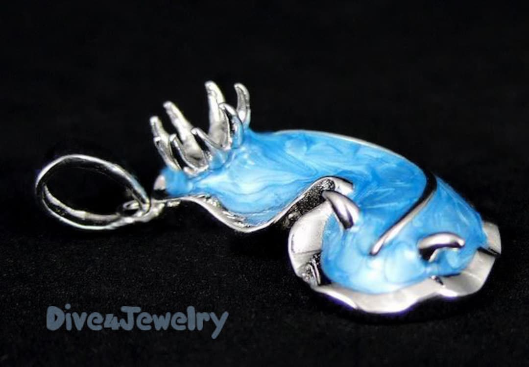 Sea Slug Necklace Nudibranch Necklace Sterling Silver 3D Sky Blue ...