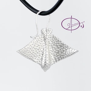 Spotted Eagle Ray Necklace Sterling Silver Rhodium Satin 3D Pendant ...