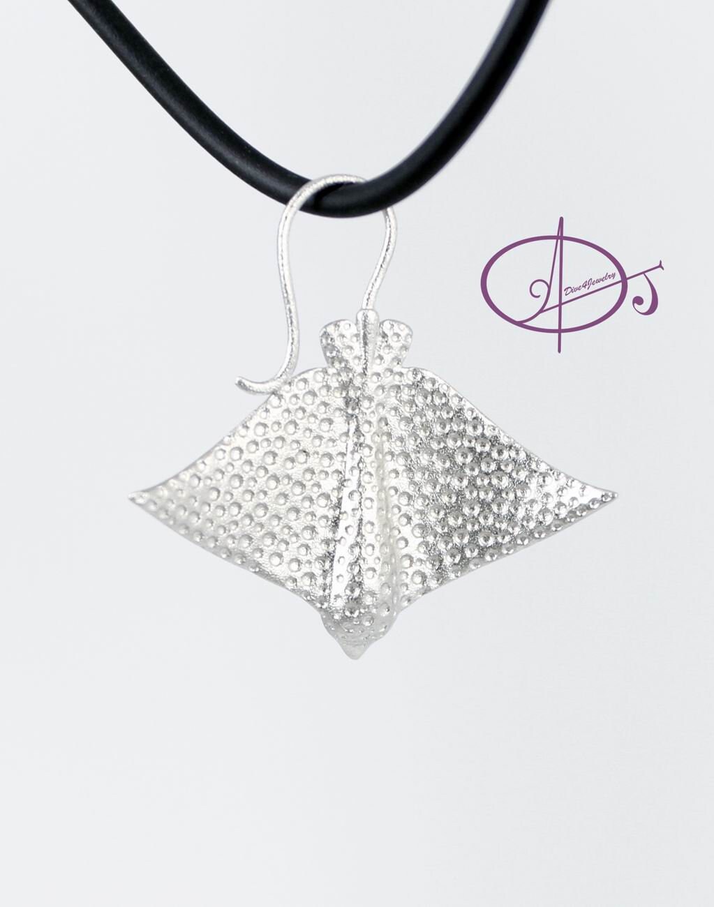 Spotted Eagle Ray Necklace Sterling Silver Rhodium Satin 3D Pendant ...