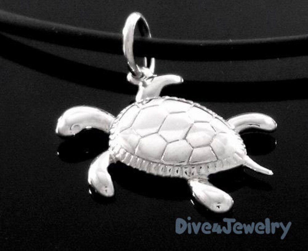 3D Turtle Pendant in Solid 925 Sterling Silver With Necklace Ocean ...