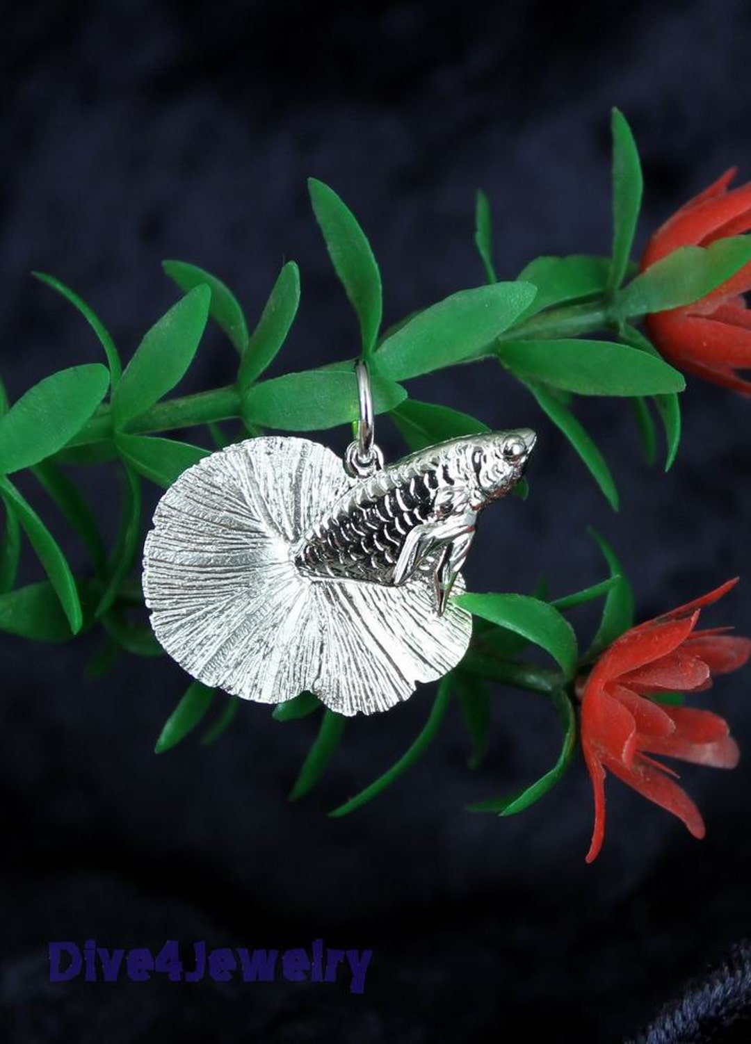 3D Betta Fish in Sterling Silver Pendant With Necklace Siamese Fighting ...