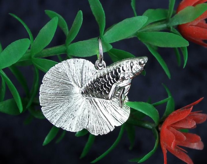 3D Betta Fish in Sterling Silver Pendant With Necklace Siamese Fighting ...
