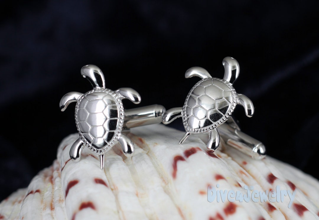 3D Turtle Cufflinks in Solid 925 Sterling Silver Rhodium Plated ...