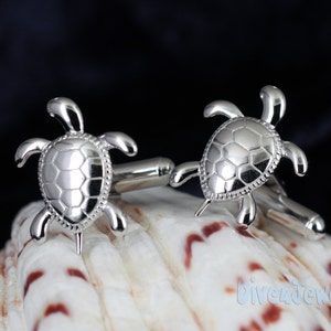 3D Turtle Cufflinks in Solid 925 Sterling Silver Rhodium Plated ...