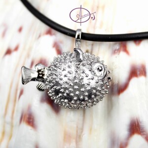 Solid 925 Sterling Silver Puffer Fish Pendant Necklace Sealife Marine ...