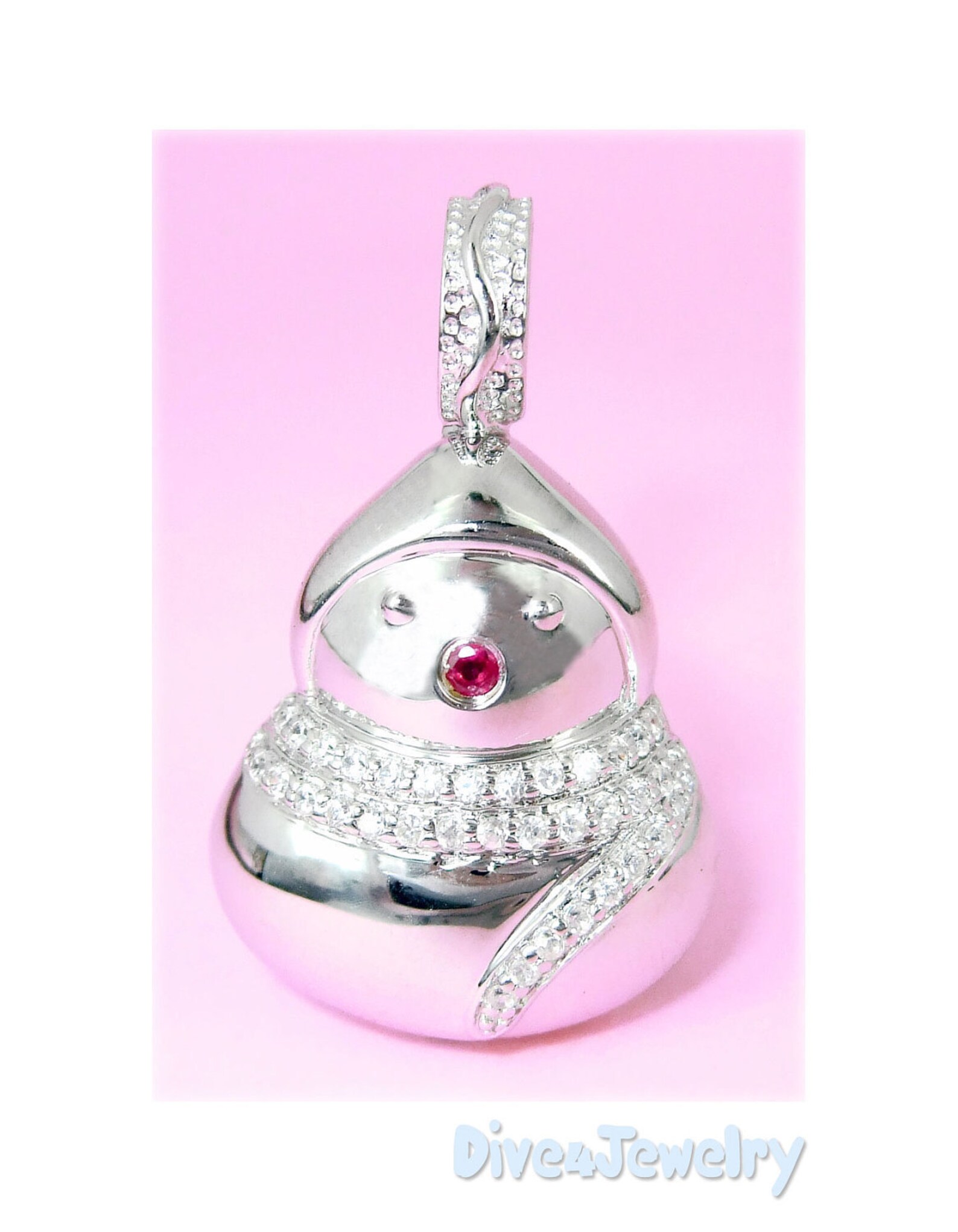 Snowman Pendant Necklace Sterling Silver Cz Scarf Snowgirl Pendant With ...
