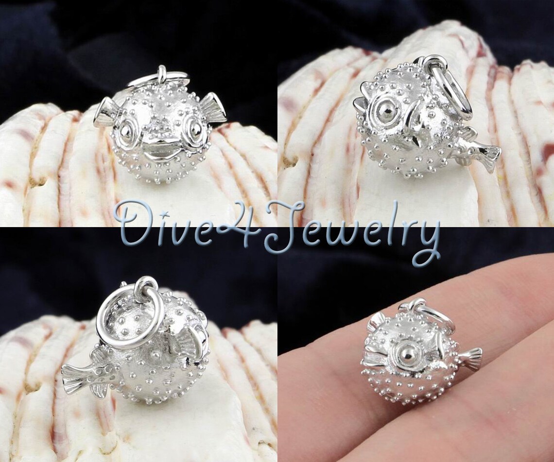 Little Puffer Fish Charm Sterling Silver 3D Pufferfish Pendant | Etsy