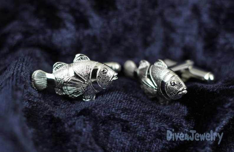 Clown Fish Cufflinks in Sterling Silver With Rhodium Nemo Ocean Beach ...