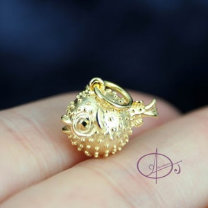 Little Puffer Fish Charm Sterling Silver Gold Plated 3D Pufferfish ...
