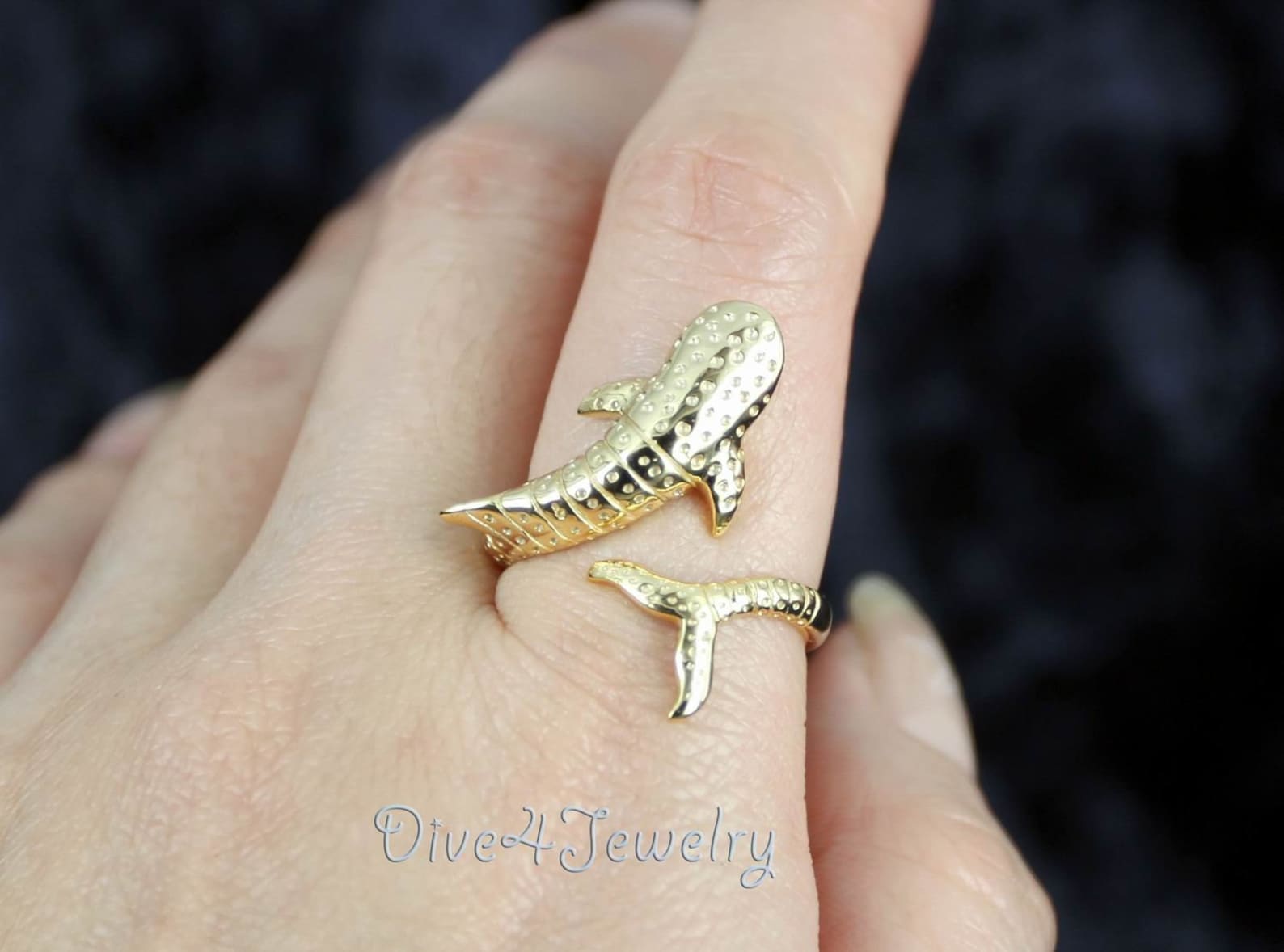 Whale Shark Ring in Sterling Silver Gold Plated Wrap Ring Size ...