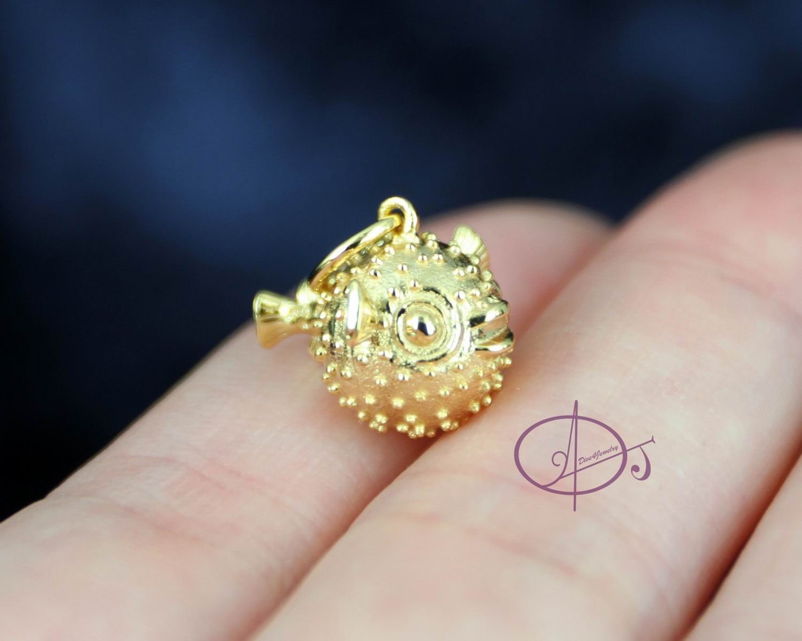 Little Puffer Fish Charm Sterling Silver Gold Plated 3D | Etsy