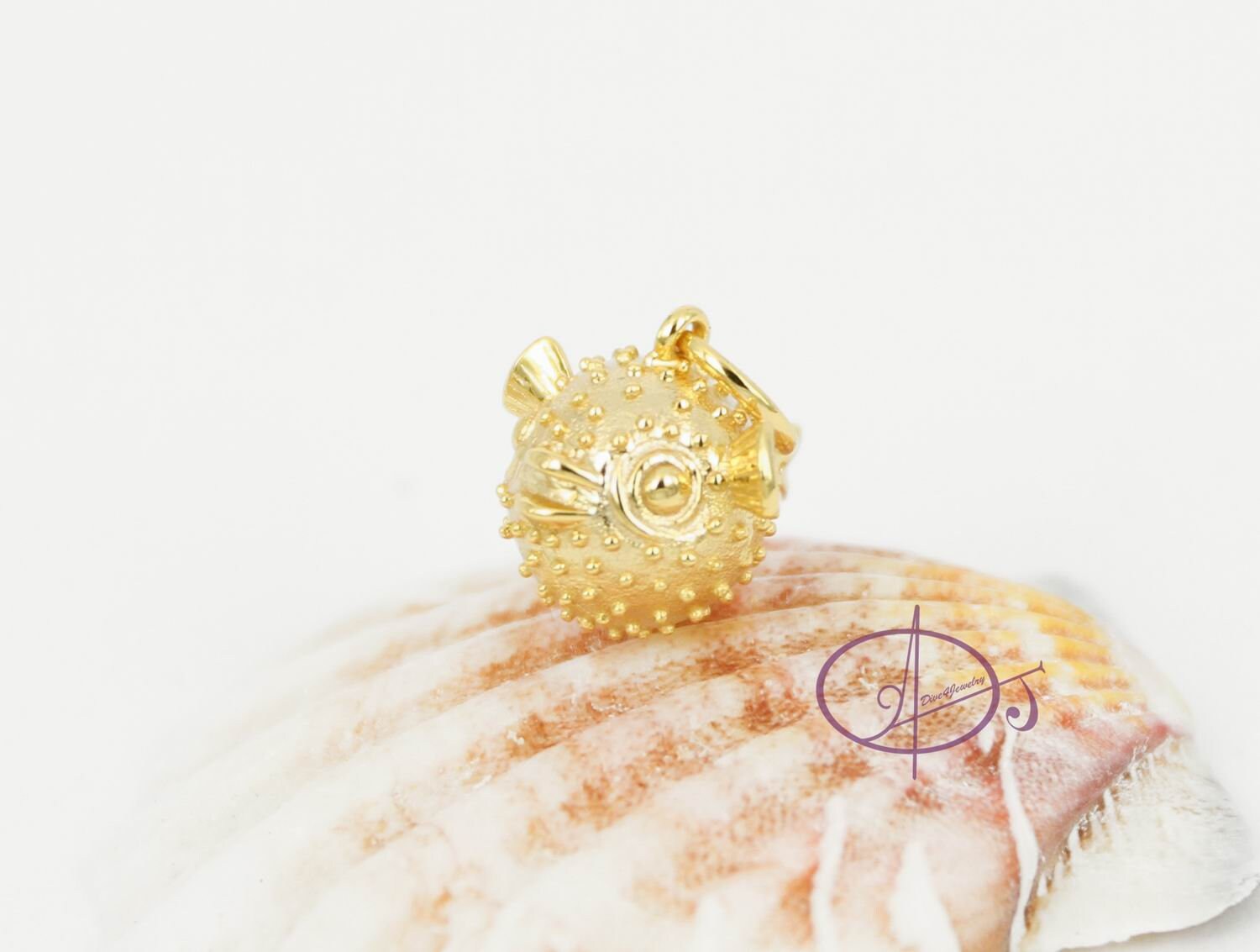 Little Puffer Fish Charm Sterling Silver Gold Plated 3D Pufferfish ...