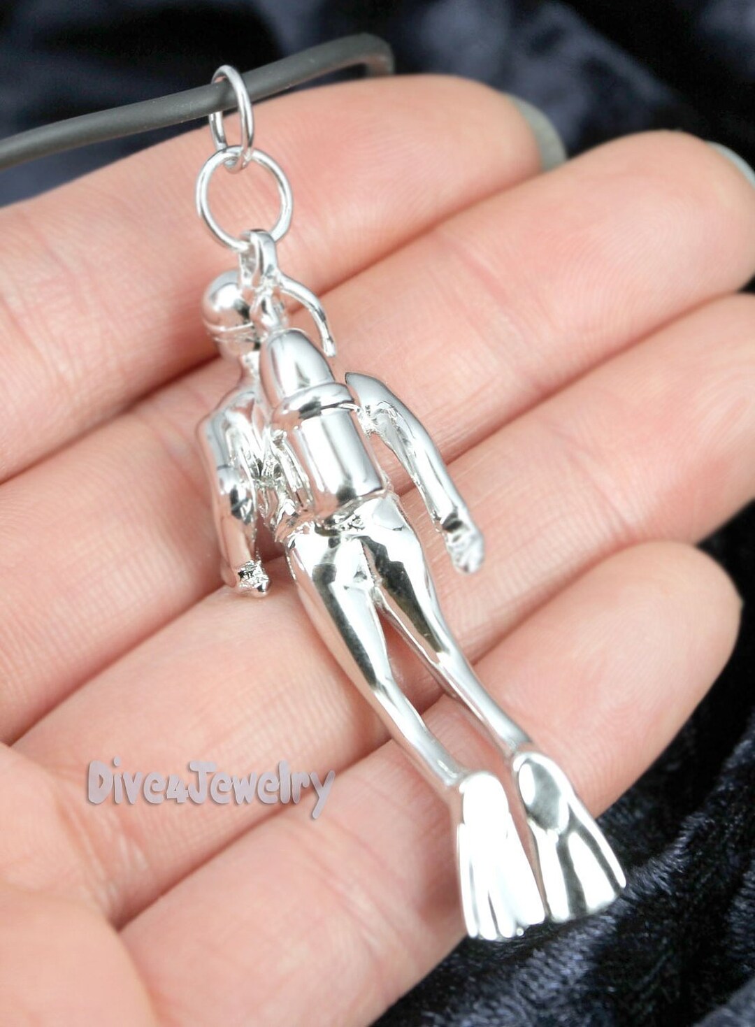Scuba Diver Pendant Necklace Solid 925 Sterling Silver 3D - Etsy