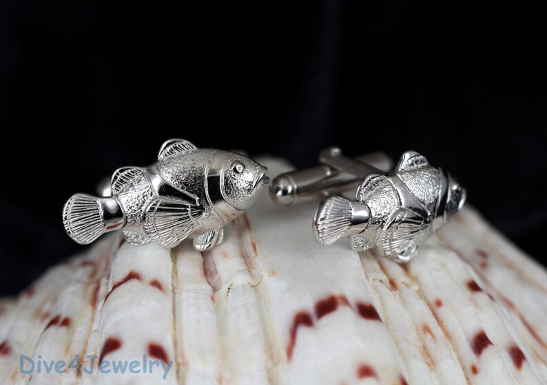 Clown Fish Cufflinks in Sterling Silver With Rhodium Nemo Ocean Beach ...