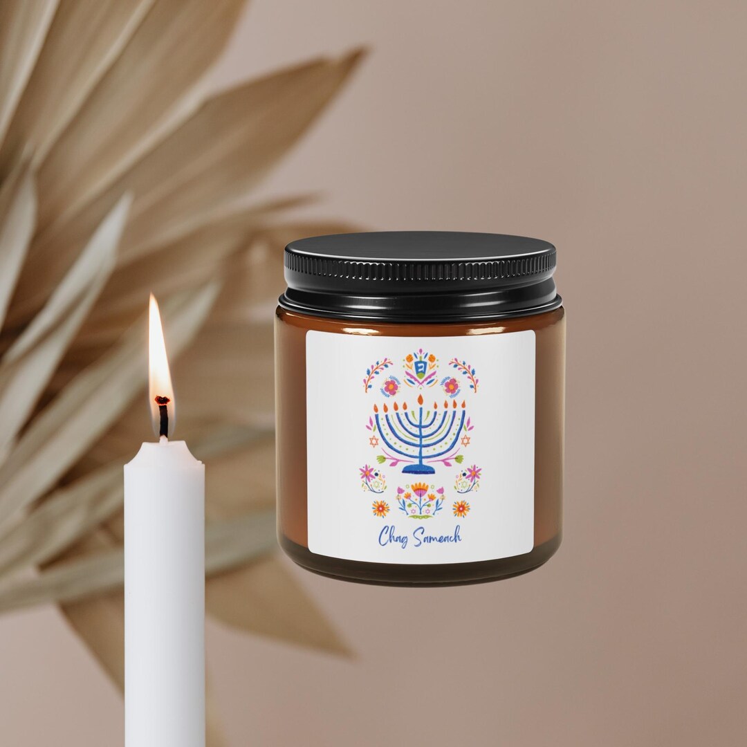 Hanukkah Jewish Holiday Candle | Menorah & Floral Design | Hebrew Feast ...