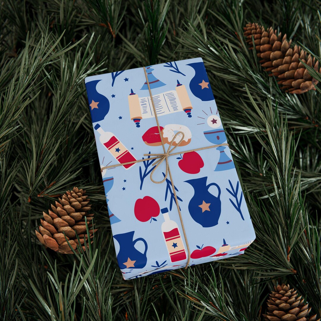 Judaica Wrapping Paper - Light Blue Gift Wrap With Torah Scrolls ...