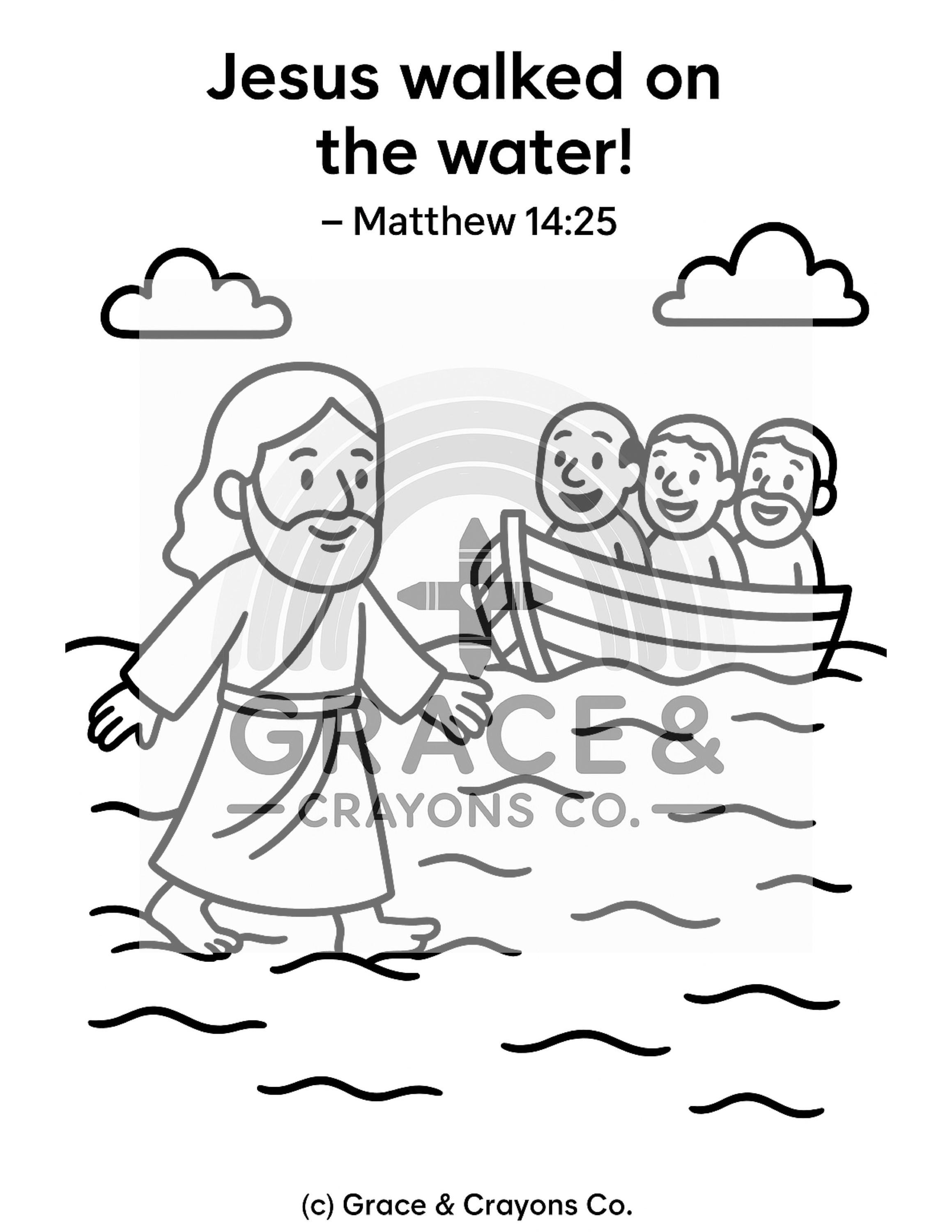 Jesus Walks on Water – Bible Coloring Sheet for Kids - Etsy