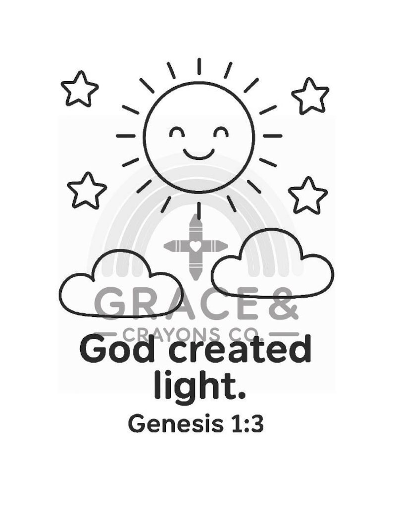 God Made Light - Creation Coloring Sheet - Etsy
