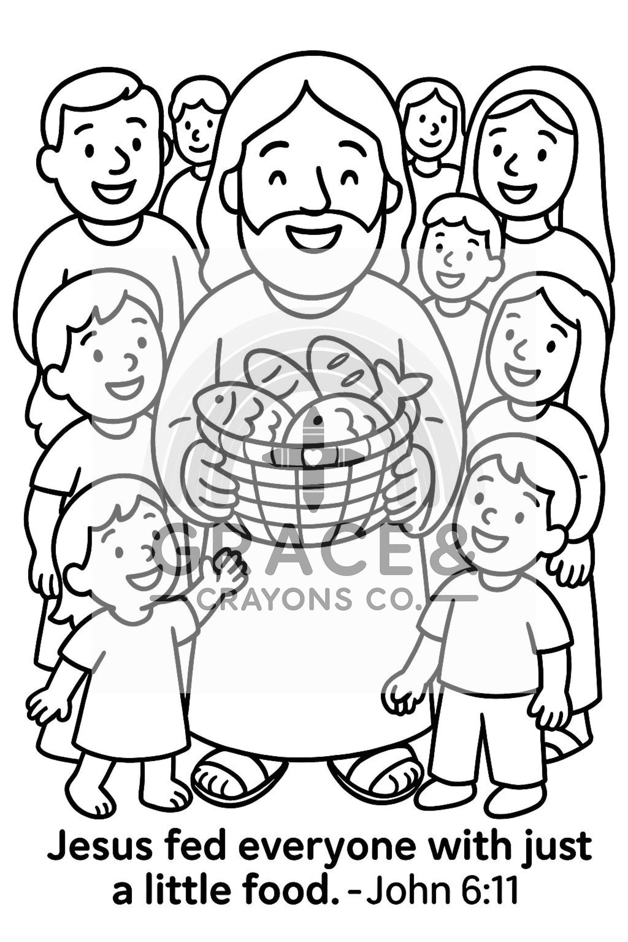 Jesus Feeds the 5000 Coloring Sheet - Etsy