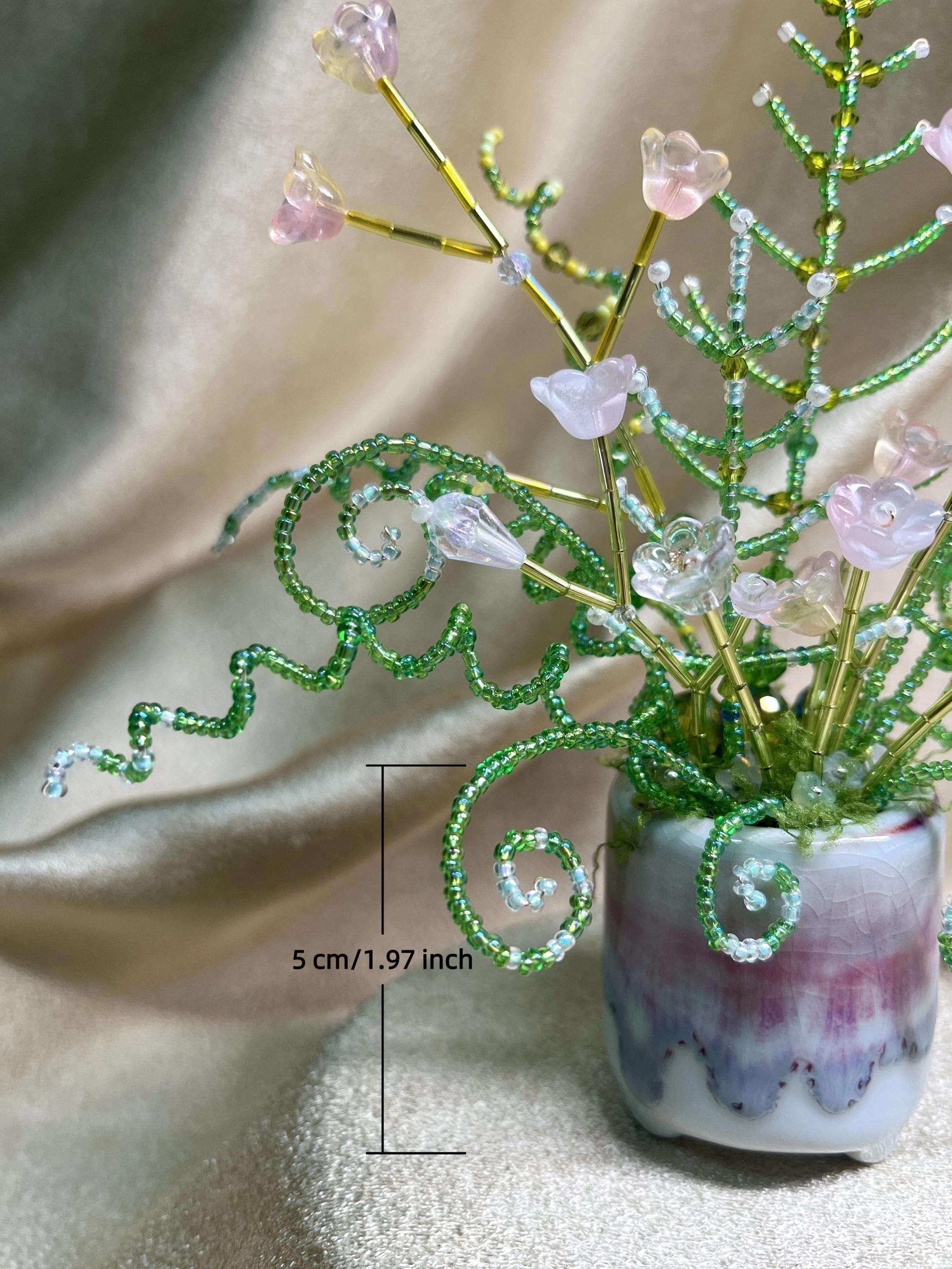 Handmade Beaded Fern & Wildflower Arrangement: Miniature Ceramic Pot ...