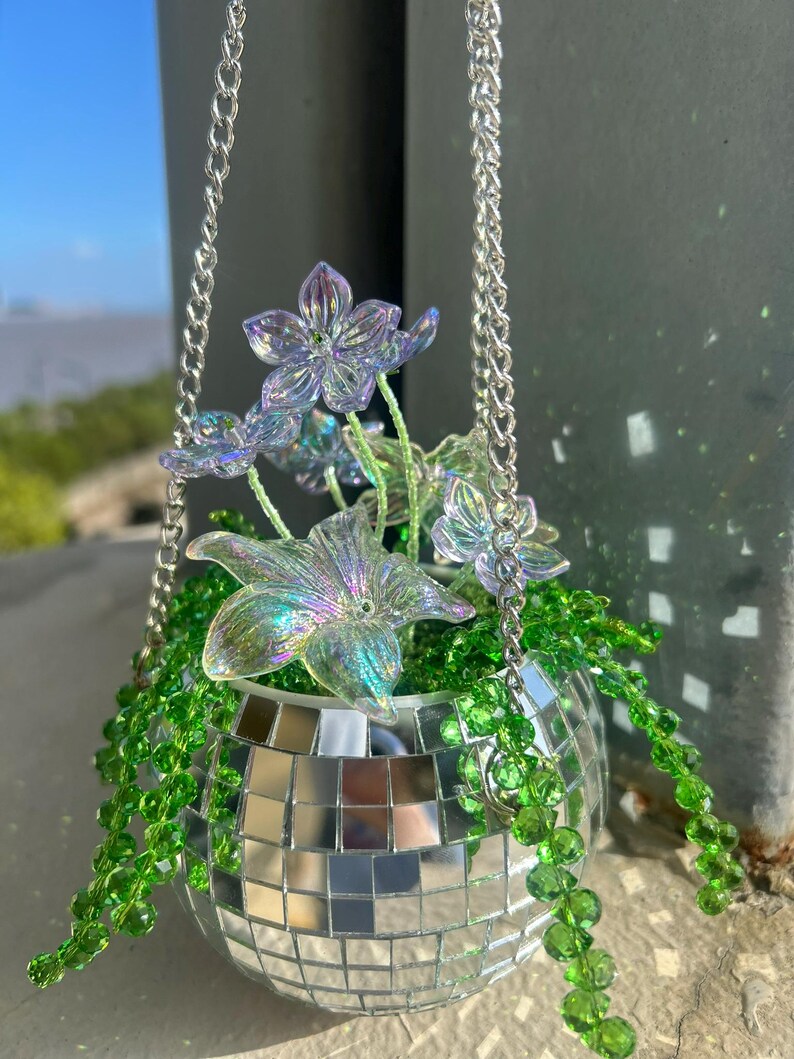 Crystal Flower Disco Ball Planter | Hanging Iridescent Sun Catcher ...
