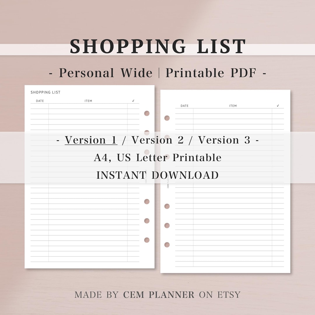 Printable Shopping List Template -personal Wide｜shopping Plan, to Buy ...