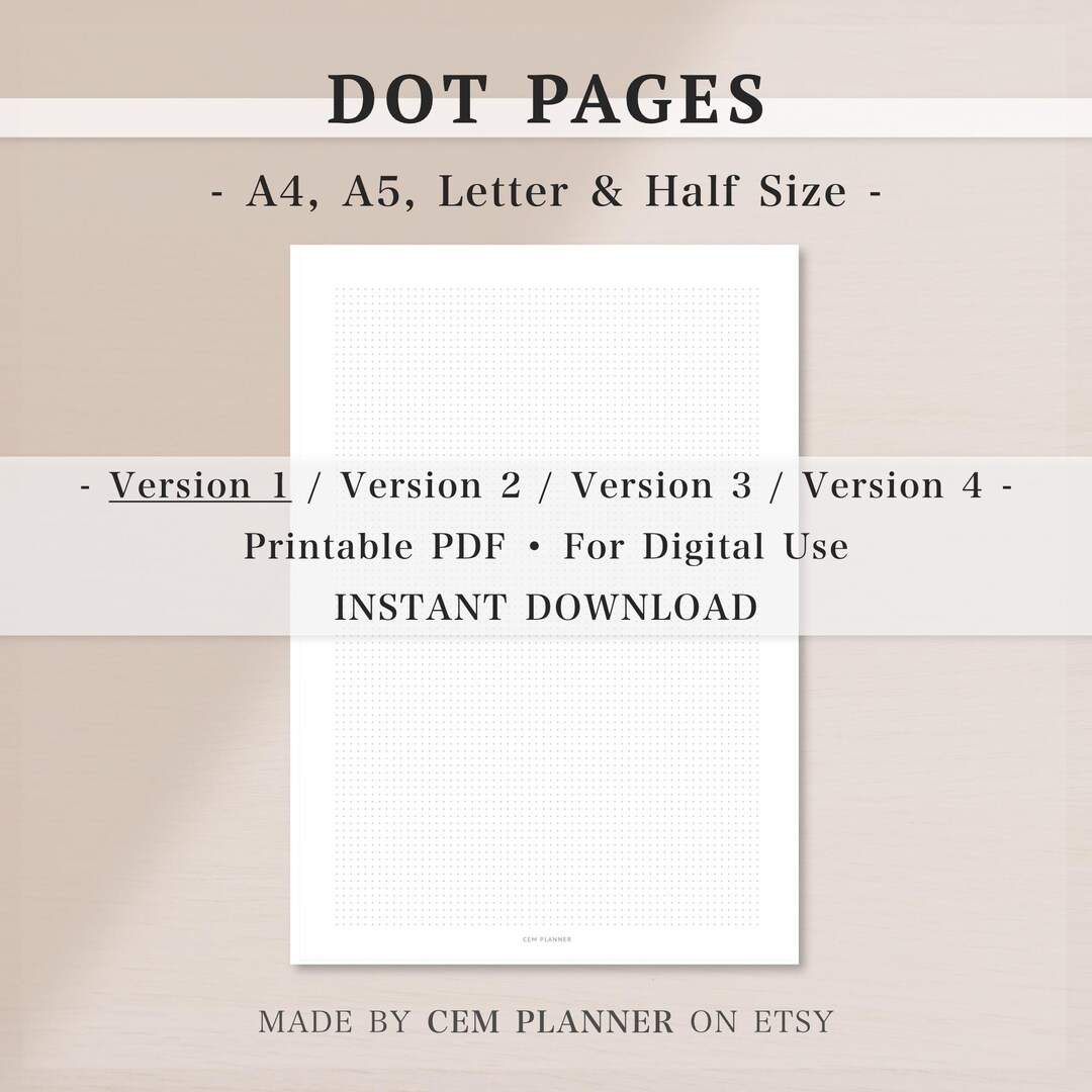 Dot Pages – A4, A5, Letter & Half Size Printable Planner Inserts｜3, 4 ...