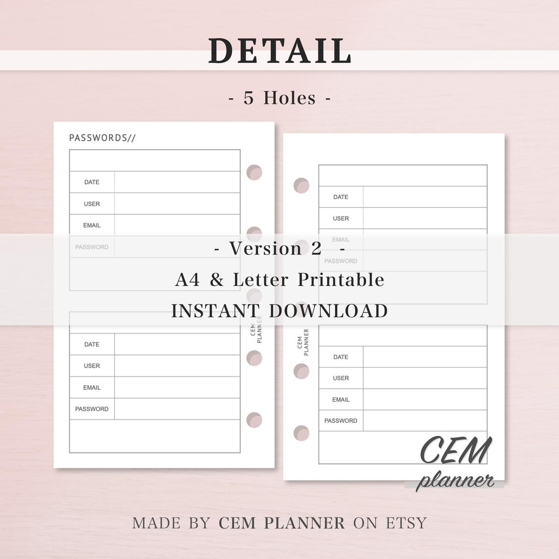 Password Tracker – Mini (m5) Size Planner Inserts｜password Keeper Log ...