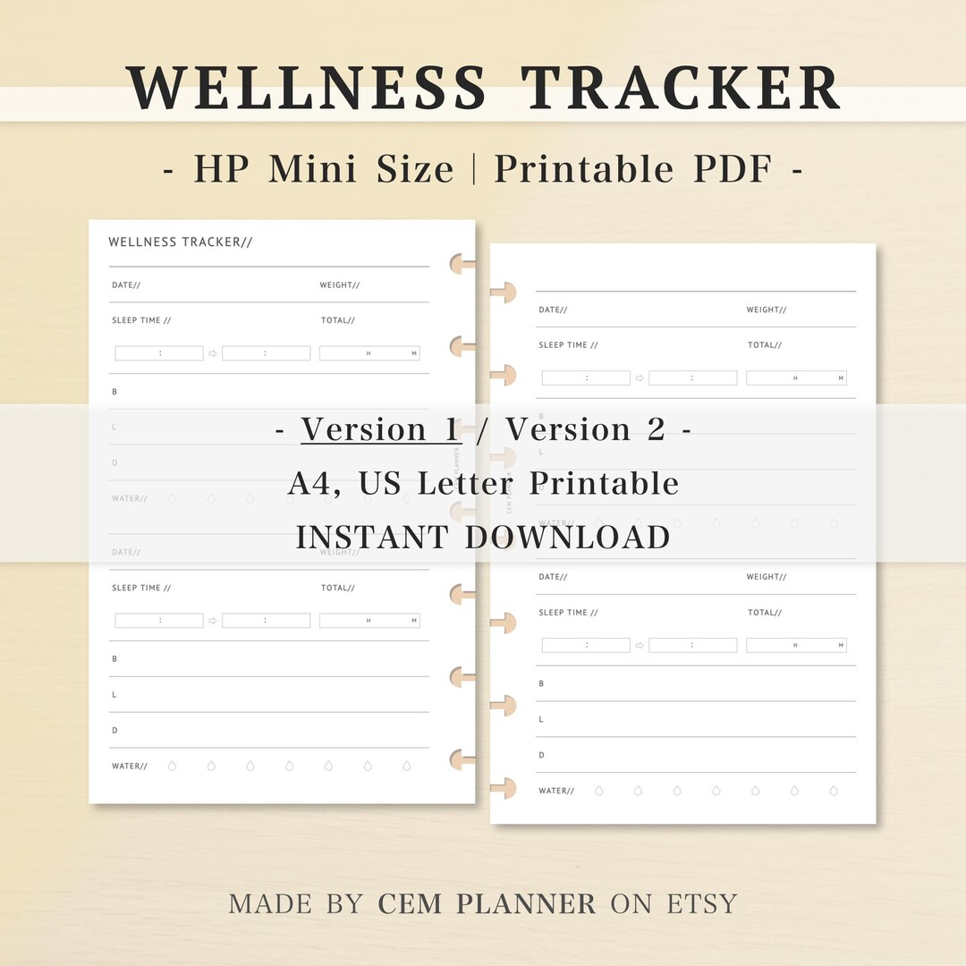 Wellness Tracker HP Mini Planner Insert｜meals, Mood, Weight, Sleep Time ...