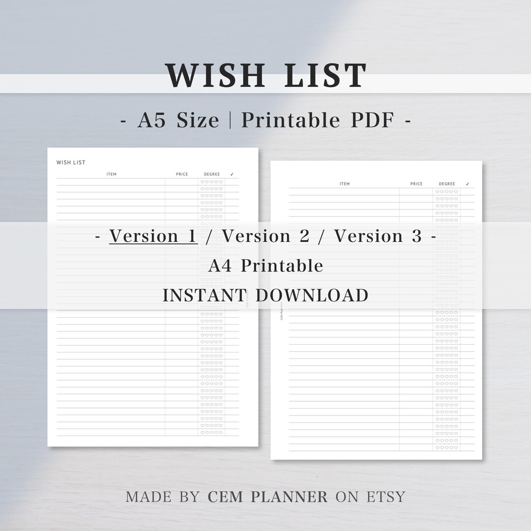 Wish List -A5 Planner Insert｜wishlist, Purchase Tracker, Items to Buy ...