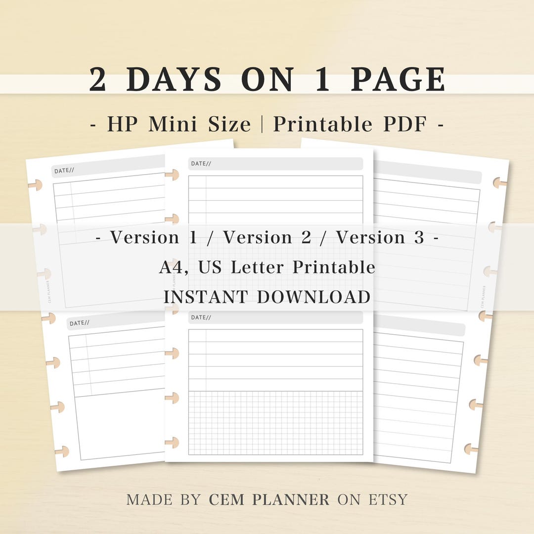 2 Days on 1 Page - HP Mini Size Printable Planner Inserts｜priority ...