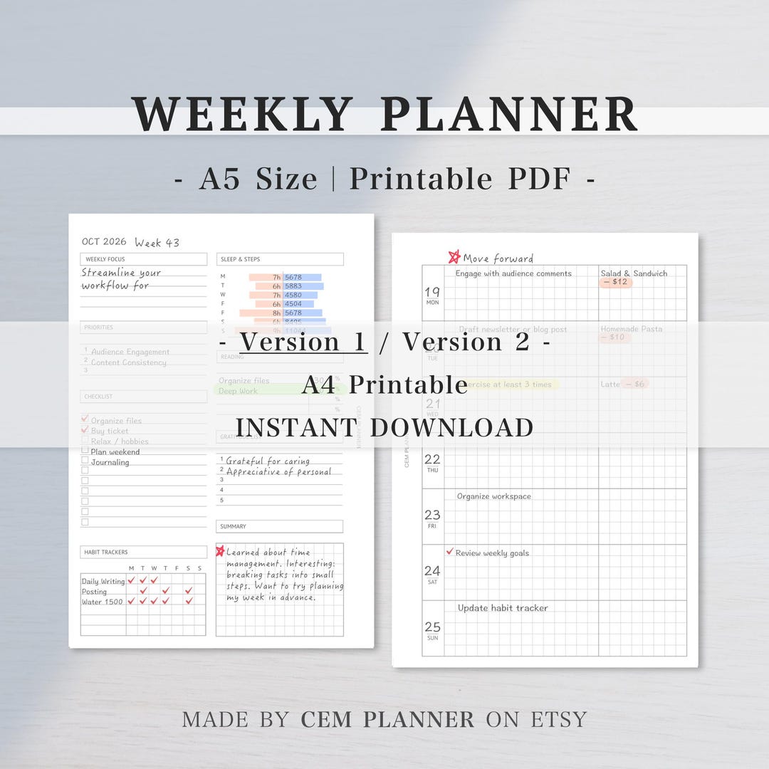 A5 Undated Weekly Planner｜sleep, Steps, Checklist, Habit Tracker ...