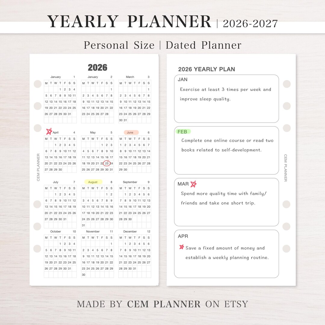 2026–2027 Dated Yearly Planner | Personal Size | Ring Binder Planner ...