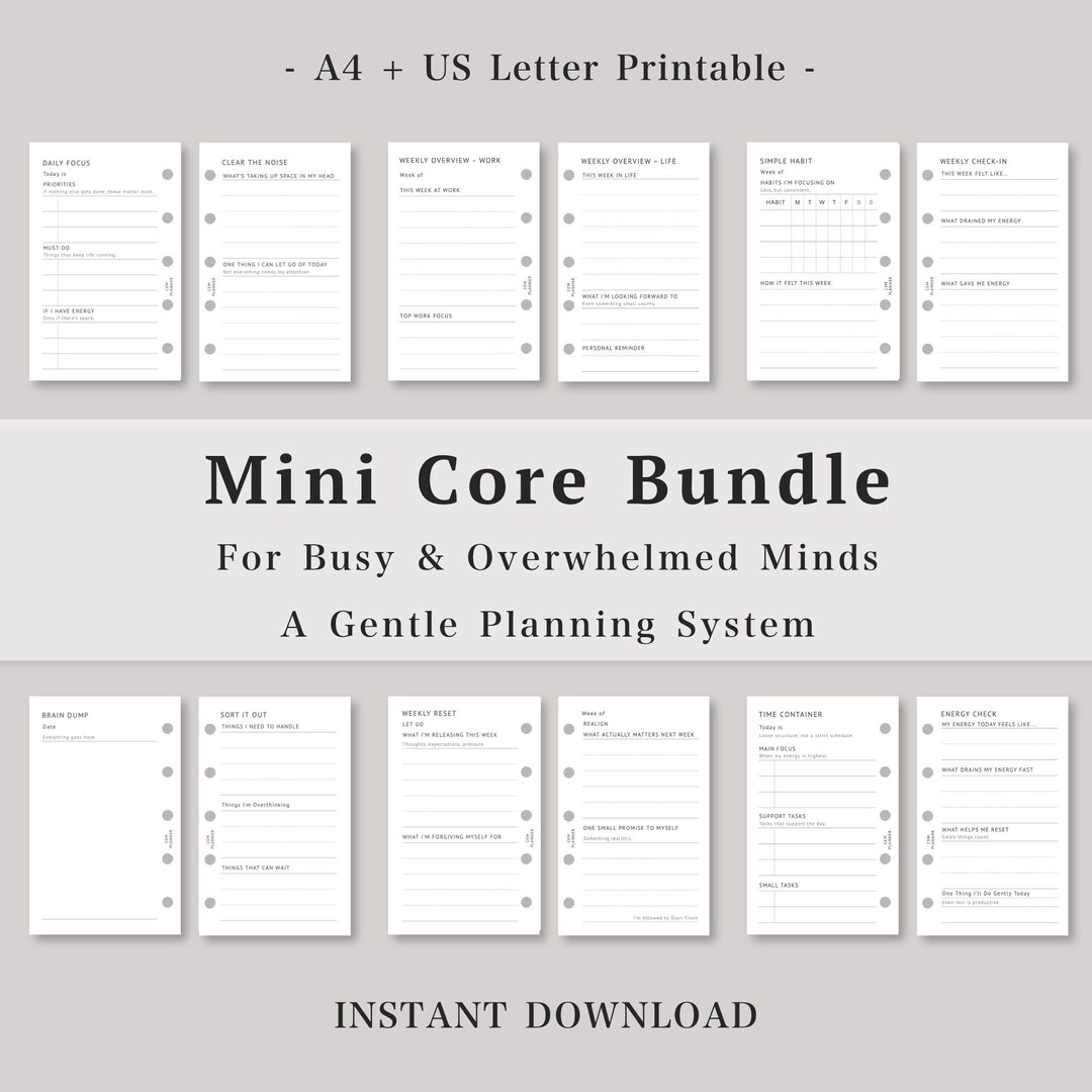 Mini Core Planning Bundle – Daily Focus, Weekly Overview, Simple Habits ...
