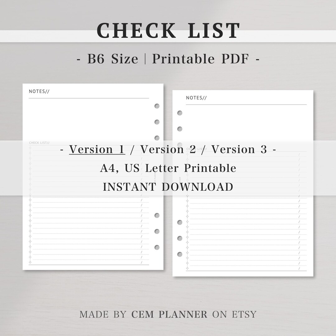 Minimalist Checklist Printable｜b6 Ring Size｜daily Routine Tracker, Task ...