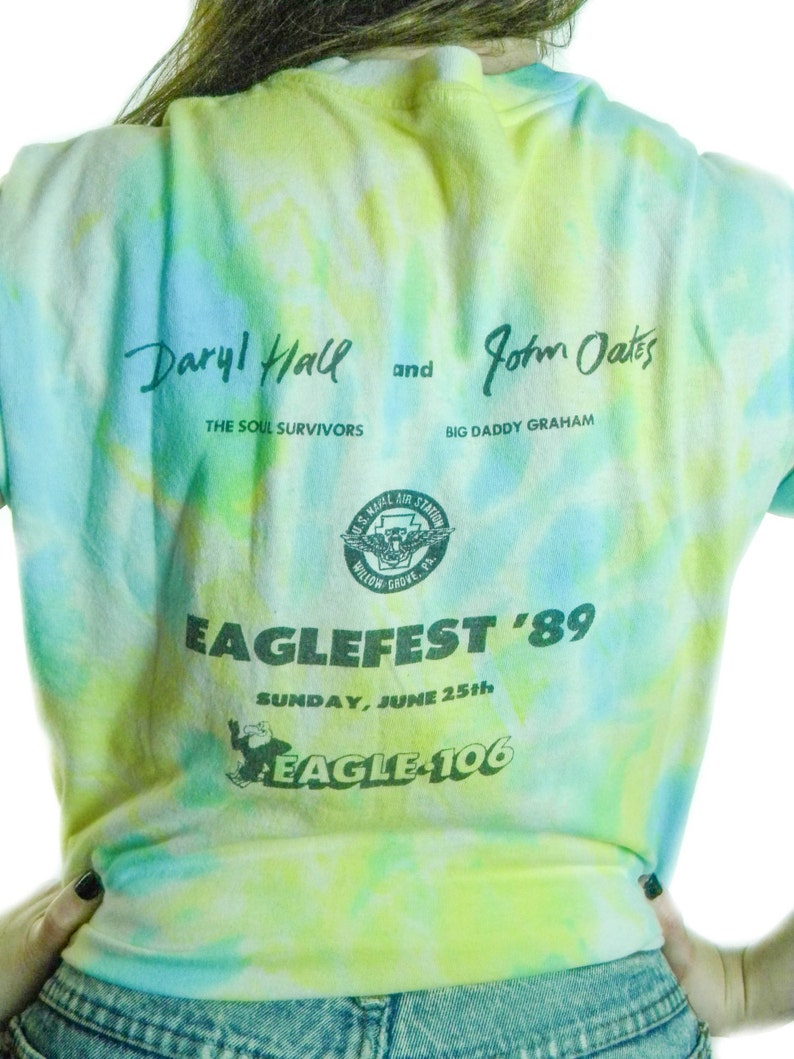 Vintage Hall and Oates Shirt 80s Yellow Blue Tye Dye Hippie Boho Rock N ...